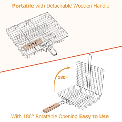 ORDORA Grill Basket, Fish Grill Basket, Rustproof Stainless Steel BBQ Grilling Basket for Meat,Steak, Shrimp, Vegetables, Chops, Heavy Duty Grill Basket Outdoor Grill Accessories