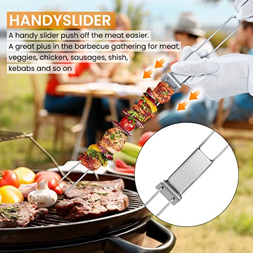 6 Pack Kabob Skewer for Grilling- 17" Long Metal Stainless Steel BBQ Skewer Stick with Push Bar, Reusable Double Pronged Kebab Skewer Tool Quick Release Meat, Chicken, Vegetable and Fruit