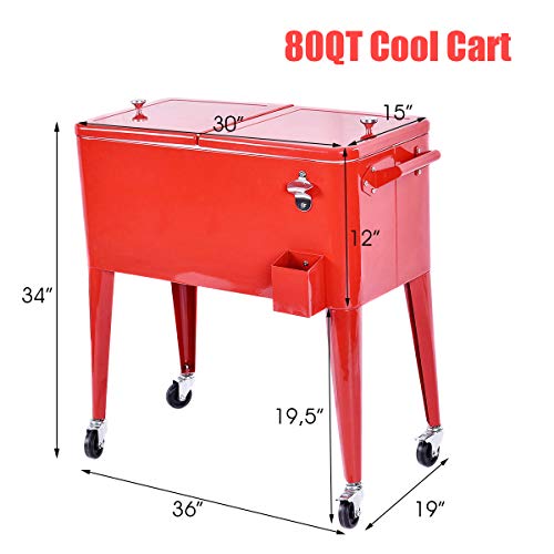 Happygrill Large 80 Quart Cooler Cart, Outdoor Cooling Bin with Wheels, Patio Rolling Ice Chest Cooler for Beer Beverage