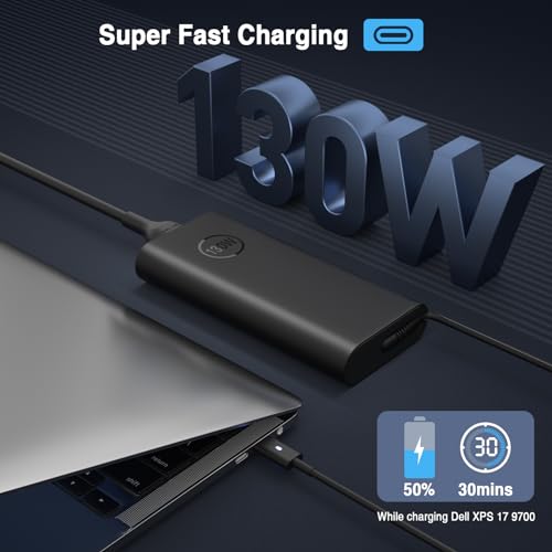 130W USB C Laptop Charger for Dell XPS 15 2-in-1 9575 9500 XPS 17 9700 Precision 5530 2-in-1 5550 5750 3660 3551 Latitude (Grey)