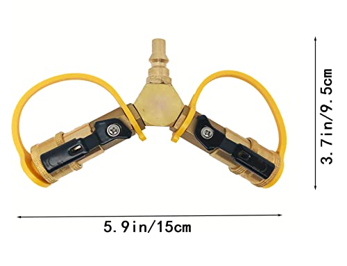 OTEHOO 1/4" RV Propane Quick Connect Y Splitter Adapter with Shutoff Valve for RV Trailer,2 Way LPG Or Natural Gas Adapter 1/4" Quick Connect or Disconnect Kit-Shutoff Valve & Full Flow Plug