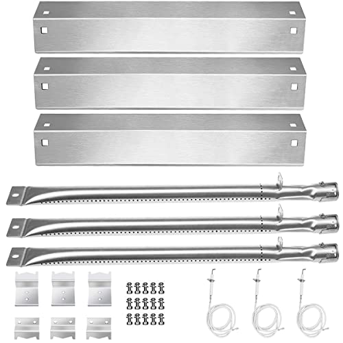 Hisencn Repair Parts for Chargriller 5050, 3001, 5650, 3008, 3030, 4000, King Griller Gas Grill, Stainless Grill Burner Tube, Heat Plate Shield Tent, Hanger Brackets, Electronic Ignitor Replacement