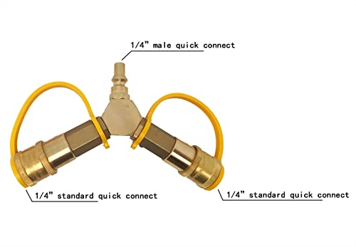OTEHOO 1/4" RV Propane Quick Connect Y Splitter Adapter with Shutoff Valve for RV Trailer,2 Way LPG Or Natural Gas Adapter 1/4" Quick Connect or Disconnect Kit-Shutoff Valve & Full Flow Plug