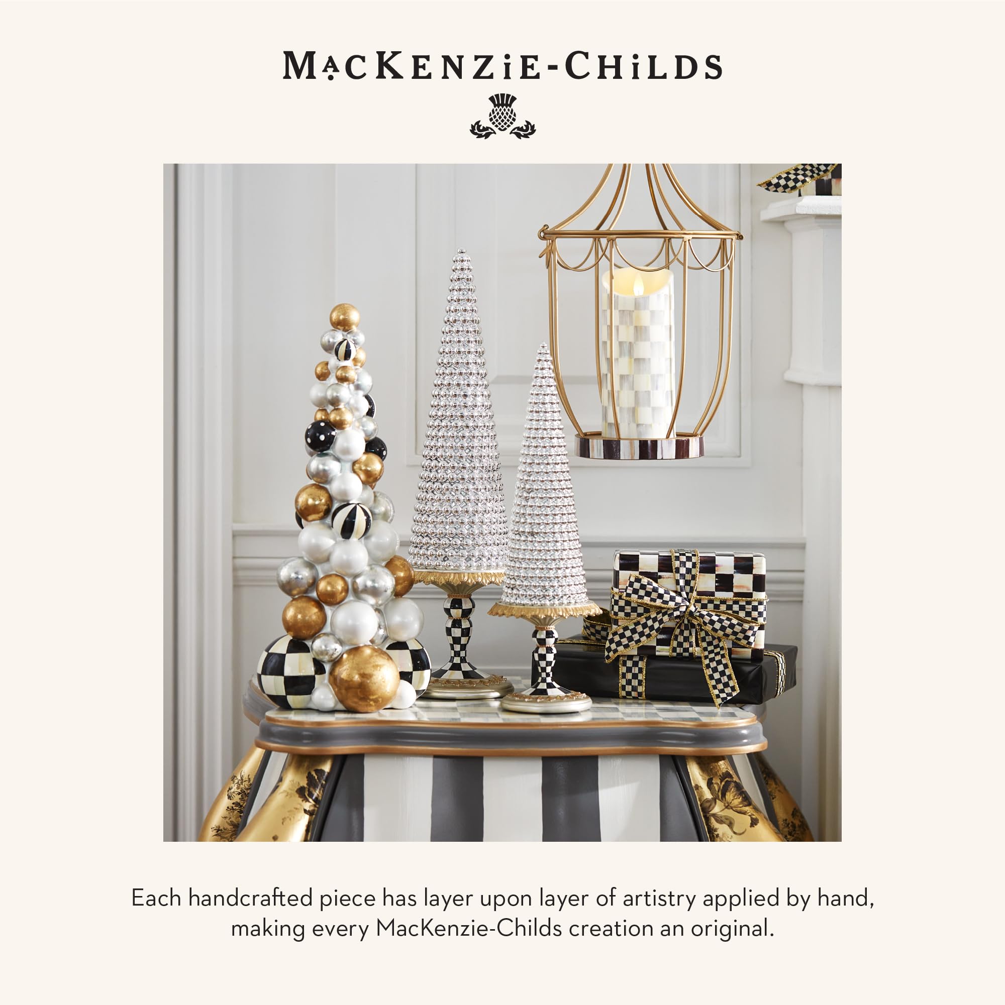 MACKENZIE-CHILDS Beaded Tabletop Christmas Tree, Christmas Decor, Glam Up Platinum