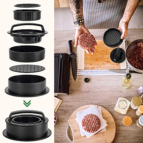 Hamburger Press Patty Maker, Burger Press, 3 in 1 Non-Stick Meat Beef Veggie Hamburger Patty Mold, Kitchen Gadgets to Make Patty for Stuffed Burgers Slider BBQ Barbecue Grilling