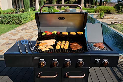 Kenmore PG-A40409S0LB-2 4 Burner Cabinet Style Propane Gas BBQ Grill with Searing Side Burner, 52000 Total BTU, Black and Copper