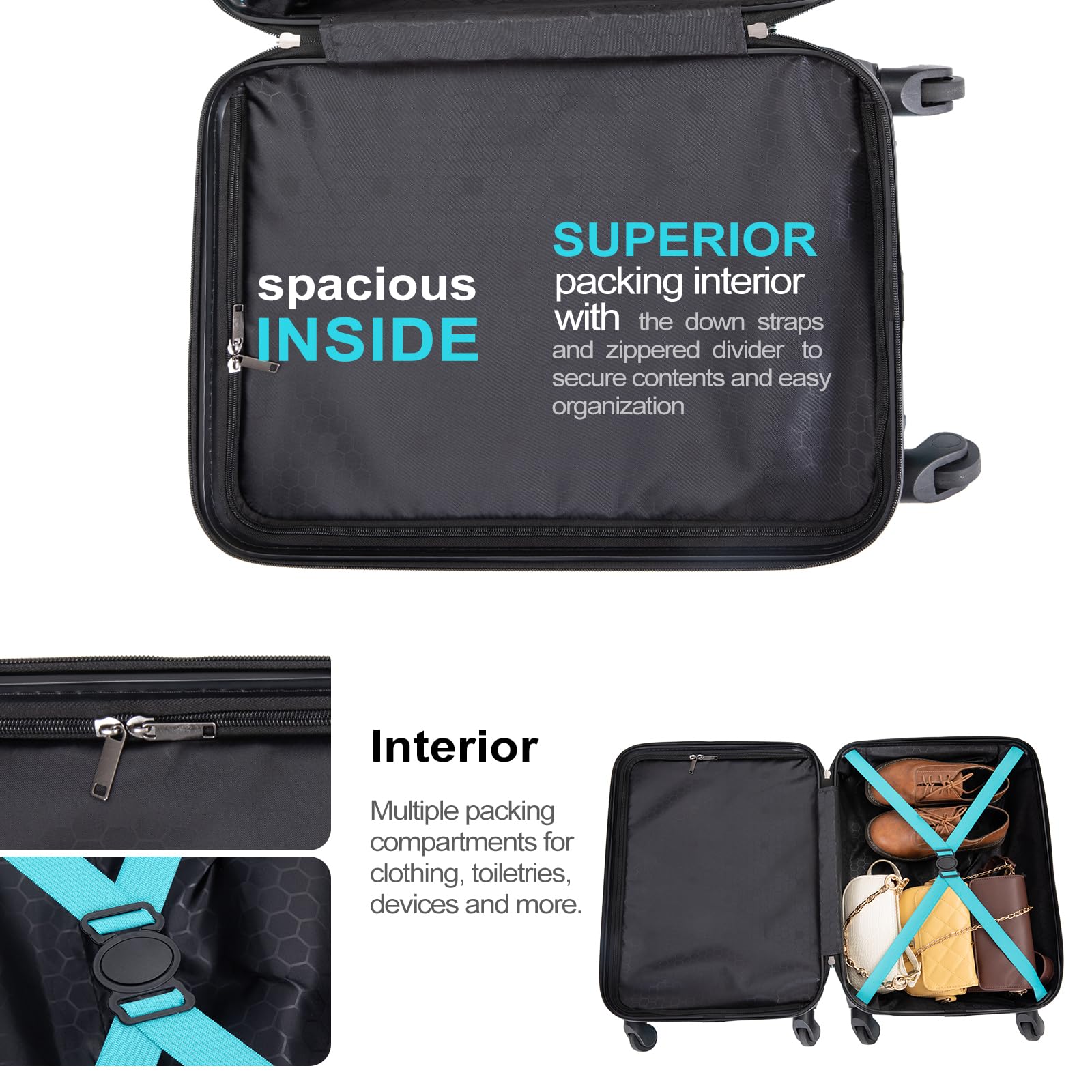 Tripcomp Carry On Luggage Lightweight Hardside suitcase with Spinner Wheels, Carry-On 20-inch, Turquoise