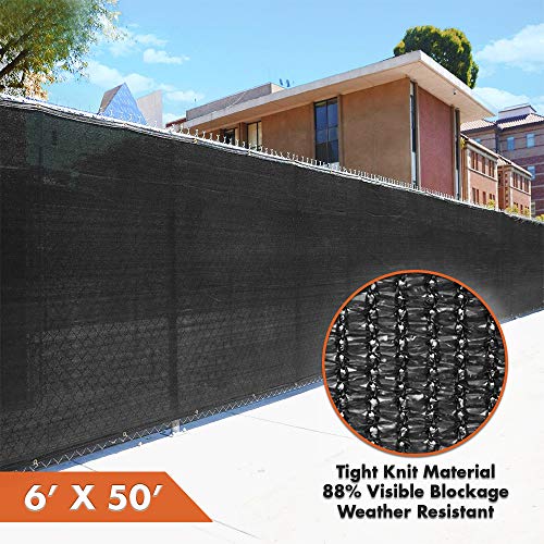 6' x 50' Black Privacy Screen Fence, Heavy Duty Commercial Grade w/Anti-Rust Grommets 180GSM 88% Blockage UV Resisting Windscreen Fabric Mesh Outdoor Backyard Shade Wall Garden