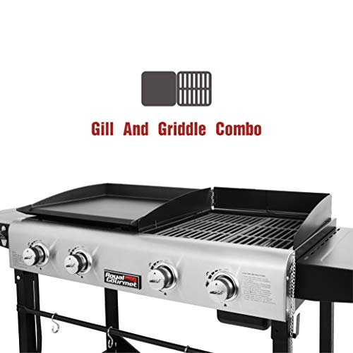 Royal Gourmet GD401C 4-Burner Portable Propane Flat Top Gas Grill and Griddle Combo, Black