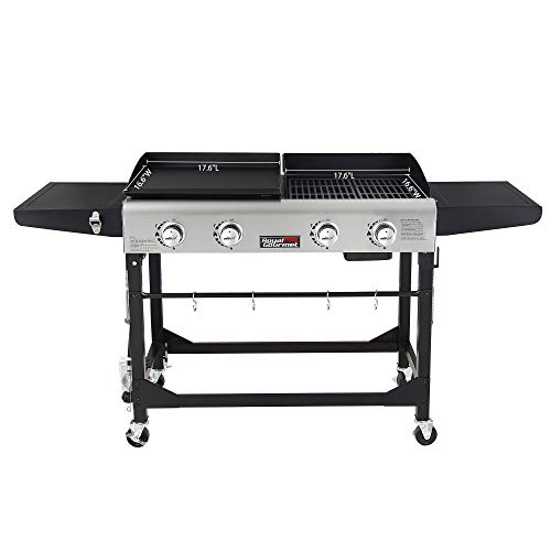 Royal Gourmet GD401C 4-Burner Portable Propane Flat Top Gas Grill and Griddle Combo, Black