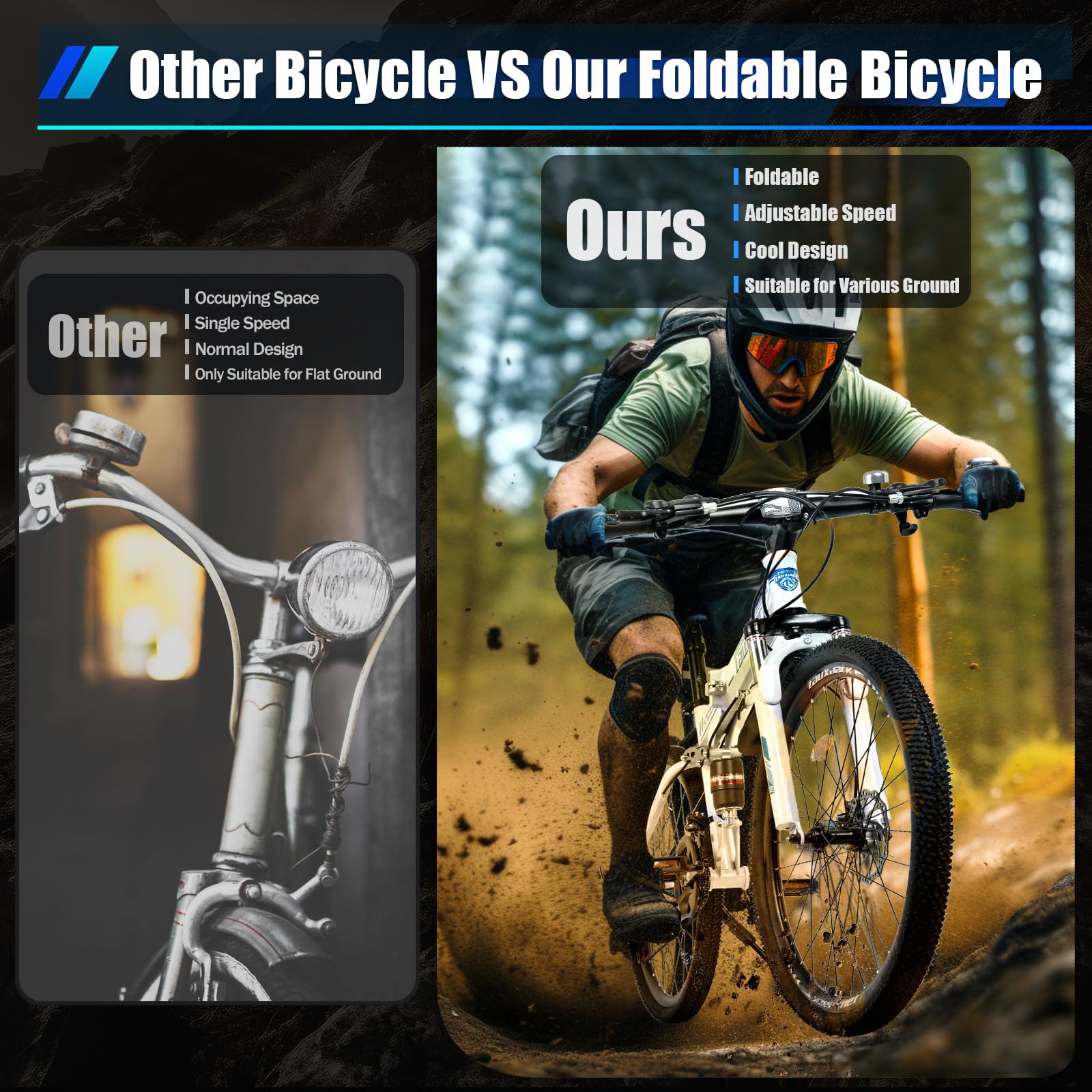 WenDissy 26" Mountain Biking, Steel Frame Folding Adult Bicycle, Disc Brakes Front and Rear 21-Speed Shifting Full Suspension Mountain Biking for Men Women