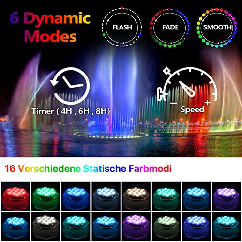 FTUREERA Pool Lights, Rechargeable Submersible Pool Lights with Remote, Silicone Suction Cup, 16 Color Changing, 4 Colour Modes RGB LED Lights for Bathtub, Shower,Hot Tub, Spa, Party (2 Pack)