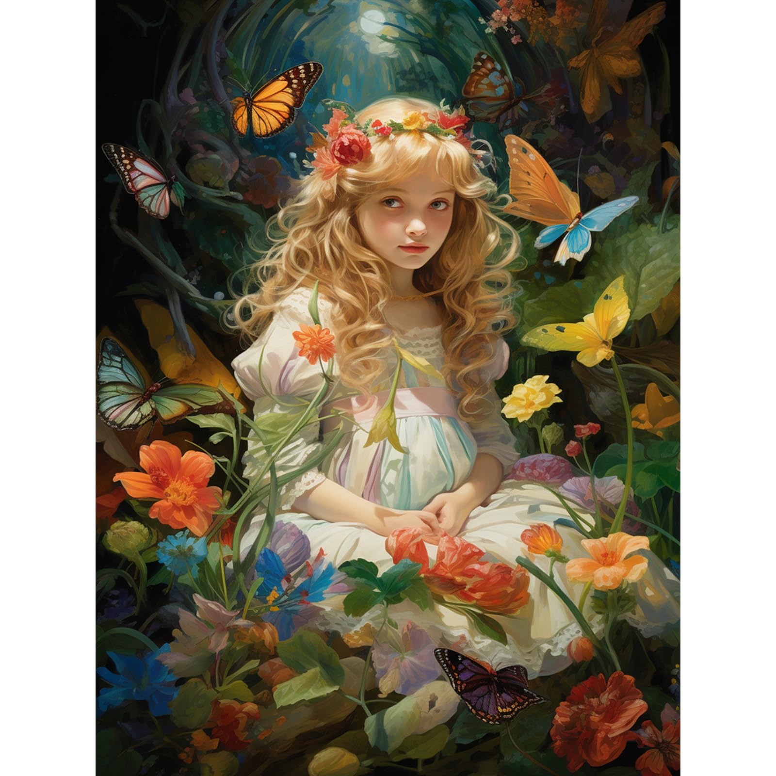 TUMOVO Angel Girl Diamond Painting DIY 5D, Numbering Kit, Crystal Rhinestone Diamond Painting Forest,Flower,Butterfly Pictures Full Moon Artwork Home Decor Adults Kid Nordics Boho Gift(12''Wx 16''H)