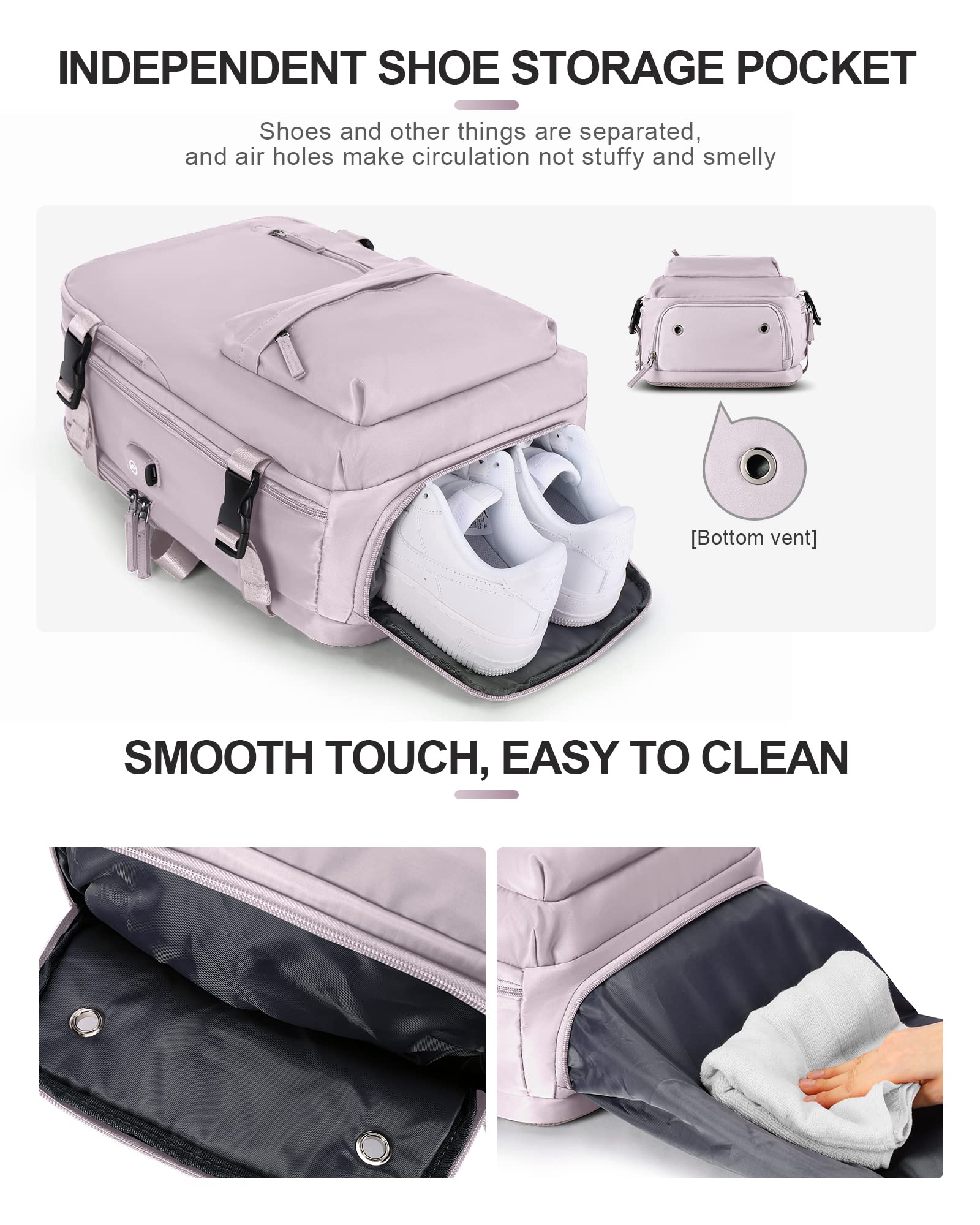 VGCUB Large Travel Backpack Bag for Women Men,Carry on Backpack,17 Inch Laptop Business Work Waterproof Backpack with Laptop Compartment,Person Item Flight Approved,Mochila de Viaje,Pink