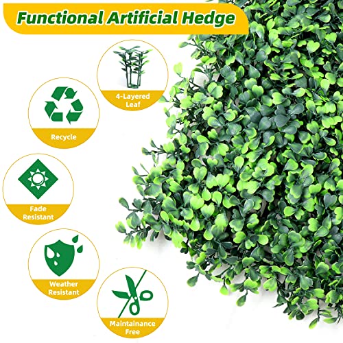 TOPNEW 12PCS Artificial Boxwood Topiary Hedge Plant UV Protection Indoor Outdoor Privacy Fence Home Decor Backyard Garden Decoration Greenery Walls 20" X 20"