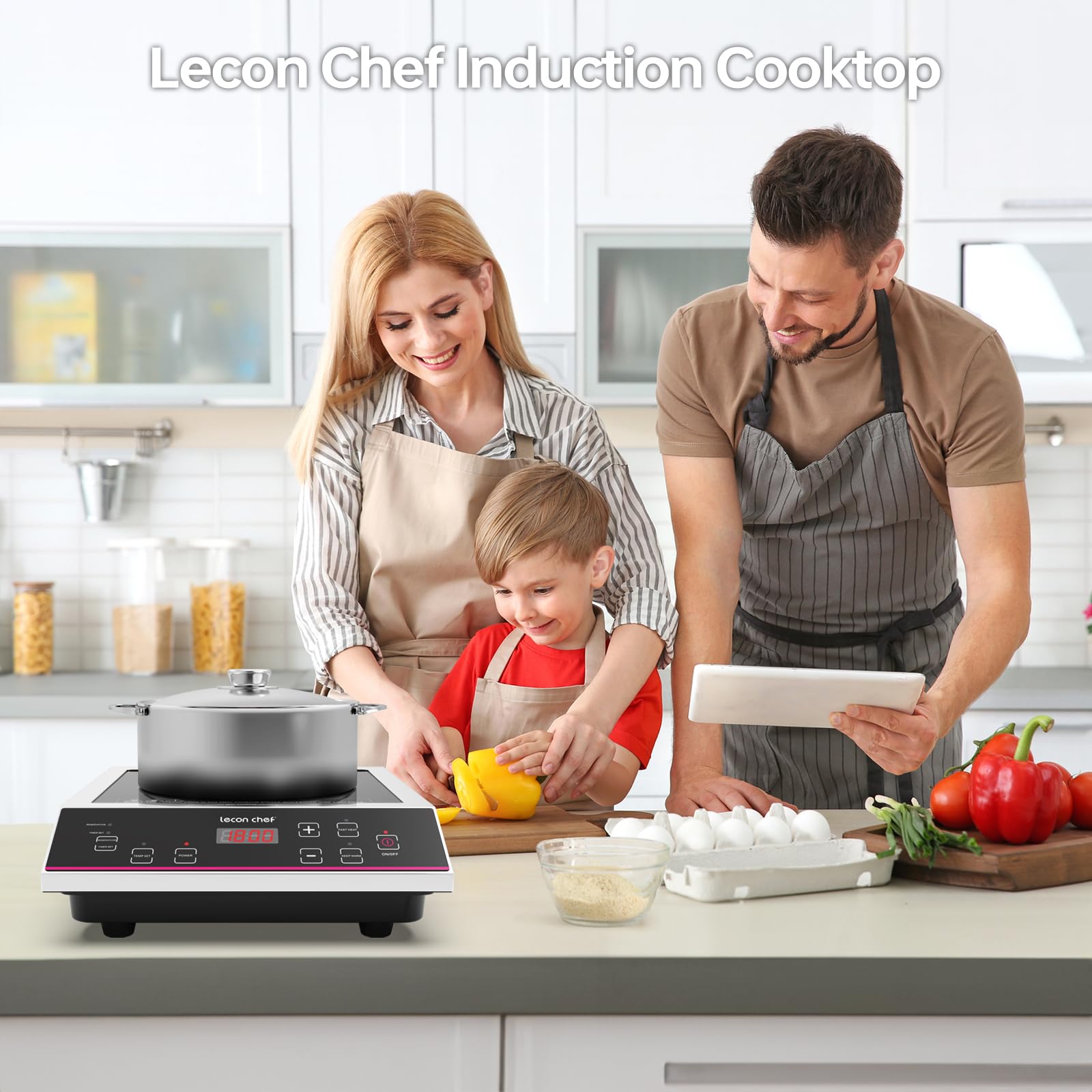 Lecon Chef Induction Cooktop 1800W Induction Burner Cooker Portable Commercial Countertop Burner Stove Stainless Steel Electric 10 Power&Temperature Levels Induction Range with 24-Hour Timer & Preset