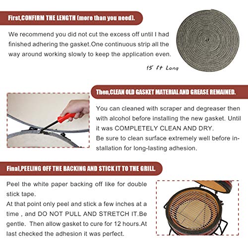 High Temp Grill Gasket Replacement High Heat Felt Fit for Kamado Joe Classic and Big Joe,Kamado Joe Accessories BBQ Smoker Gasket Adhesive Pre-Shrunk Self Stick Felt 15ft Long, 1.14"Wide,0.14"Thick