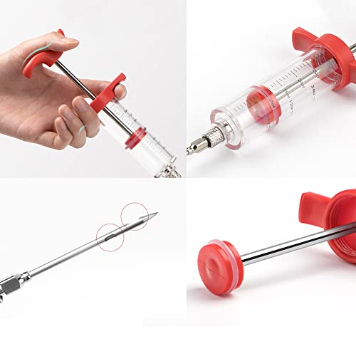Plastic Turkey Injector Syringe, Turkey Needle Injector, Meat Injector Kit, Meat Injector Marinade, Meat Injectors for Smoking, BBQ Injector, Red 1 -oz