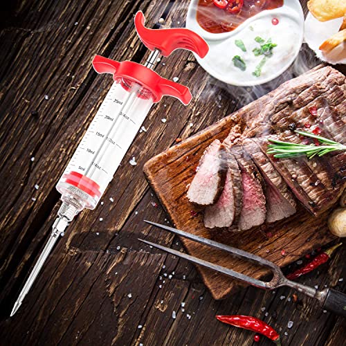 Plastic Turkey Injector Syringe, Turkey Needle Injector, Meat Injector Kit, Meat Injector Marinade, Meat Injectors for Smoking, BBQ Injector, Red 1 -oz