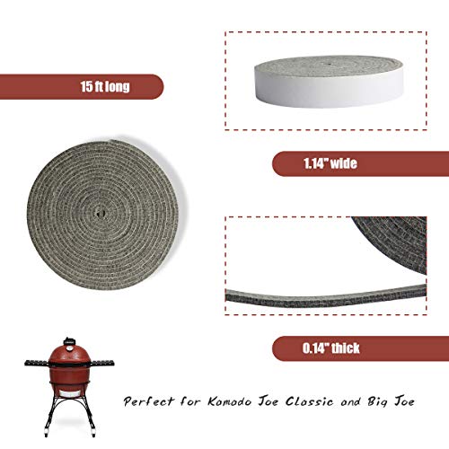 High Temp Grill Gasket Replacement High Heat Felt Fit for Kamado Joe Classic and Big Joe,Kamado Joe Accessories BBQ Smoker Gasket Adhesive Pre-Shrunk Self Stick Felt 15ft Long, 1.14"Wide,0.14"Thick