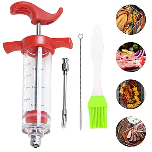 Plastic Turkey Injector Syringe, Turkey Needle Injector, Meat Injector Kit, Meat Injector Marinade, Meat Injectors for Smoking, BBQ Injector, Red 1 -oz