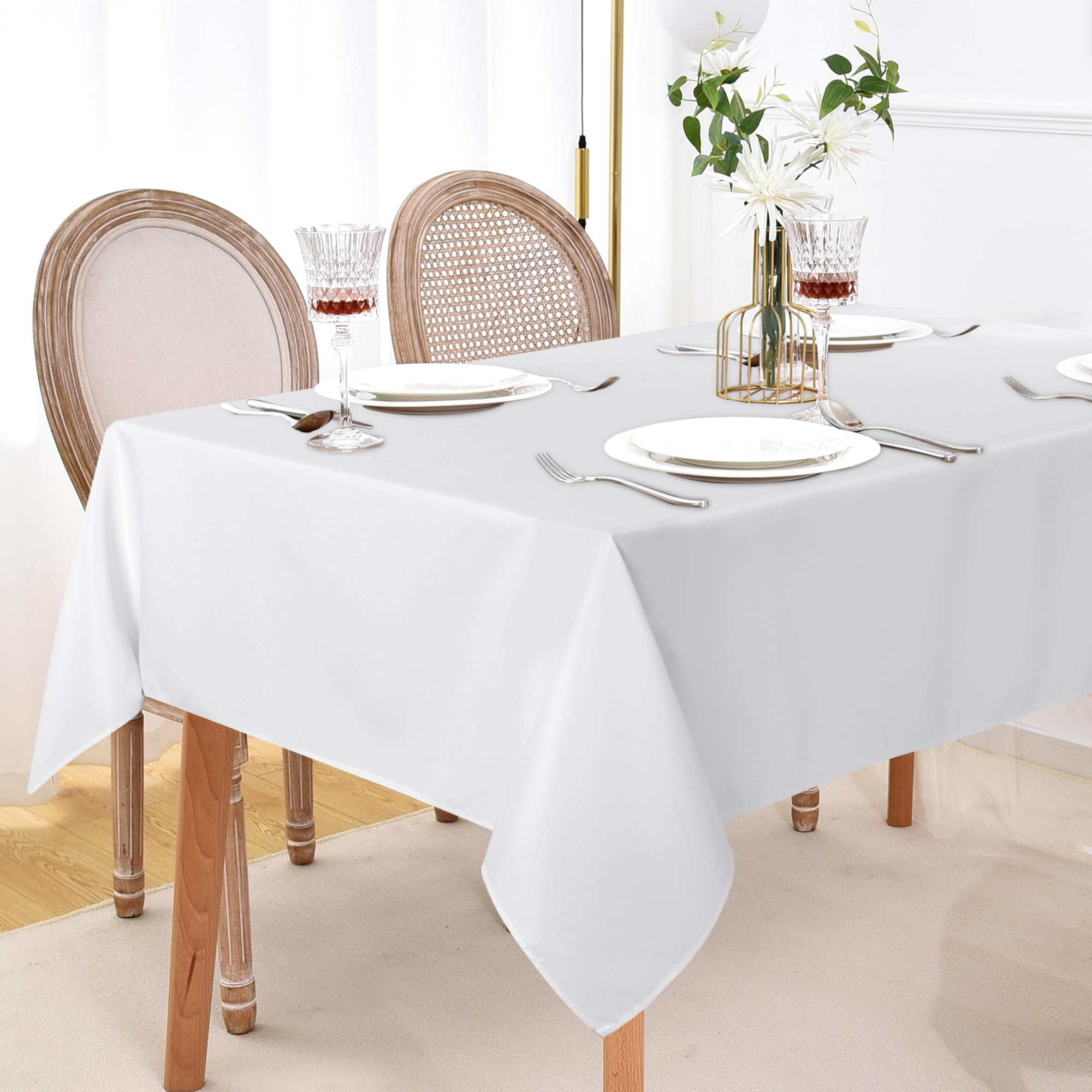 sancua 6 Pack White Tablecloth 60 x 84 Inch, Rectangle Table Cloth for 4ft Table - Stain and Wrinkle Resistant Washable Polyester Table Cover for Dining Wedding Banquet Party Buffet Restaurant