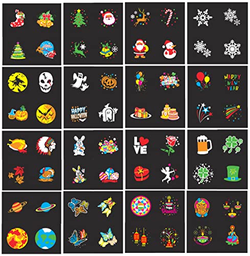 Holiday Halloween Valentine Party Christmas Diwali Projector Light (Indoor Outdoor Waterproof), 16 Slides (4 Pictures Each), 10 Wave Effects, Remote Control (Power Timer Speed Flash), 3 Mounting Ways