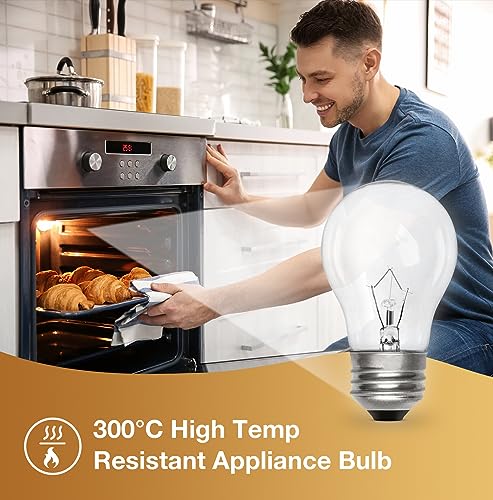 SalHawze Oven Bulb 40W Microwave E26 Medium Base, A15 Appliance Bulb, High Temperature Resistant 300 Degree Appliance Bulb Suitable for Oven, Stove, Refrigerator