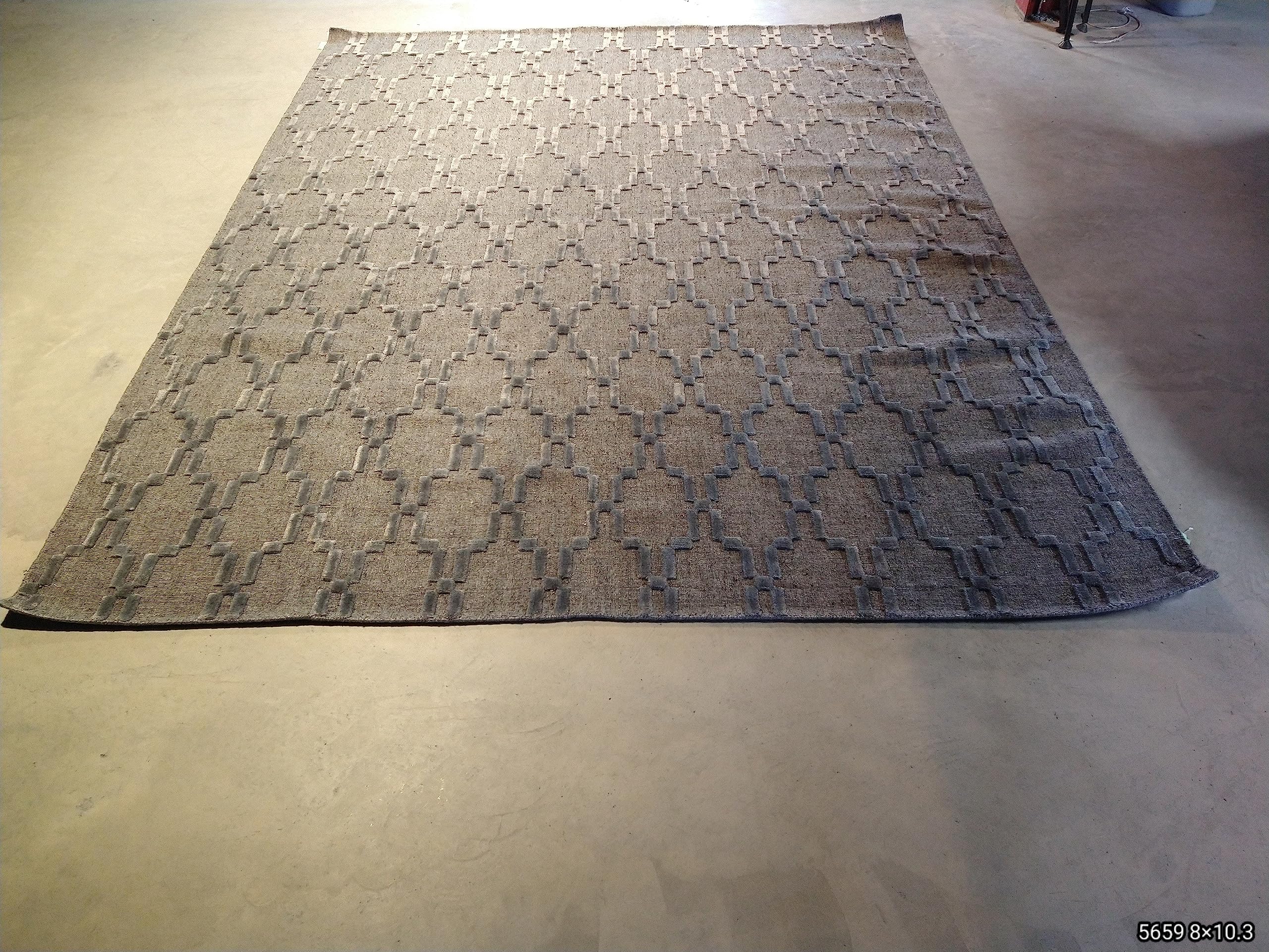 8' x 10' Gray Contemporary Rug Raised Wool and Silk Pile Handmade India #F-5659