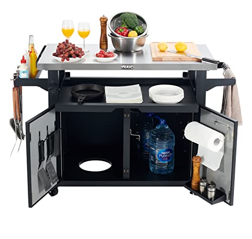 NUUK Pro 42-Inch Rolling Outdoor Kitchen Island and BBQ Serving Cart, with Heavy Duty Wooden Cutting Board and Propane Tank Holder