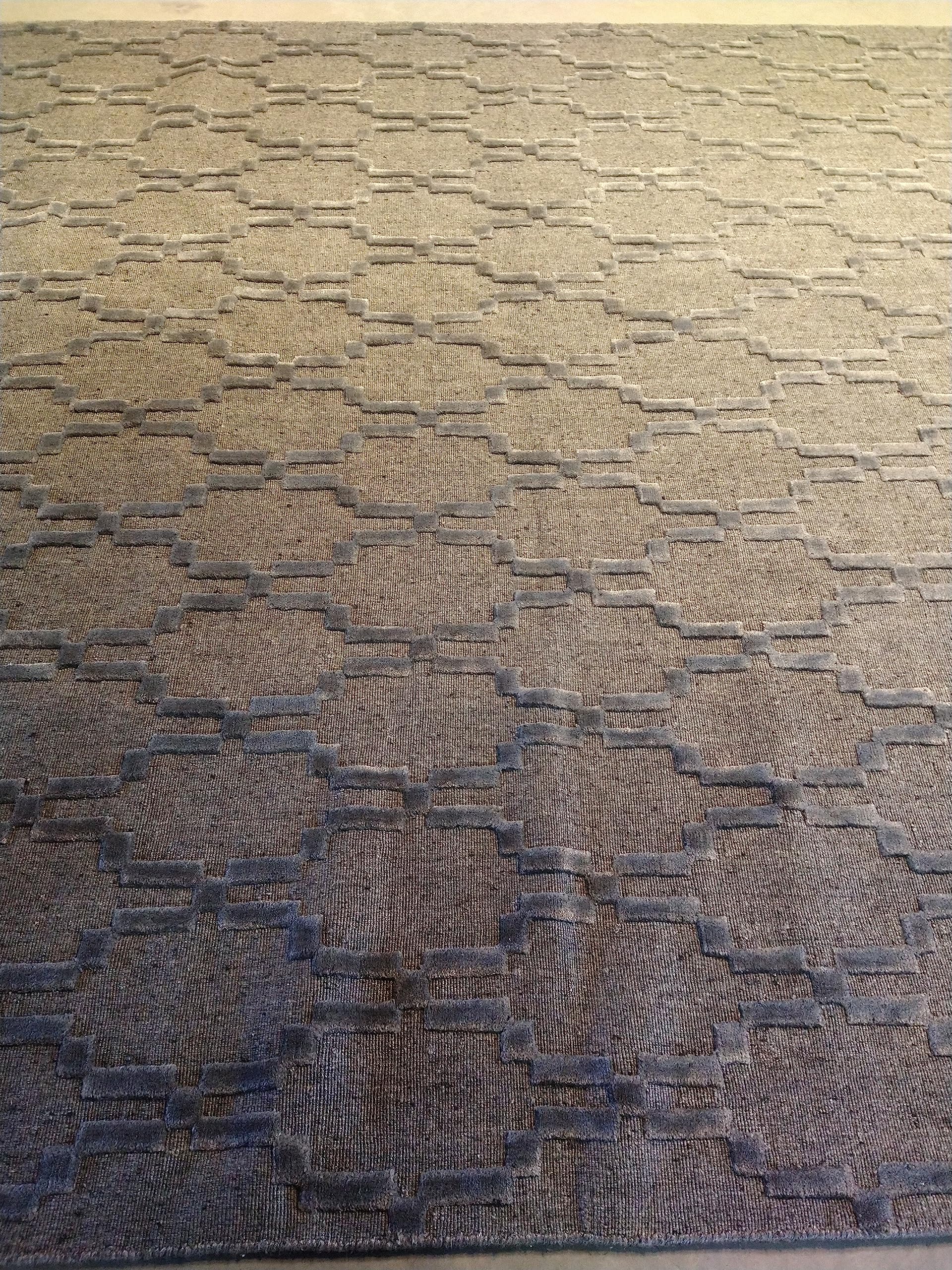 8' x 10' Gray Contemporary Rug Raised Wool and Silk Pile Handmade India #F-5659