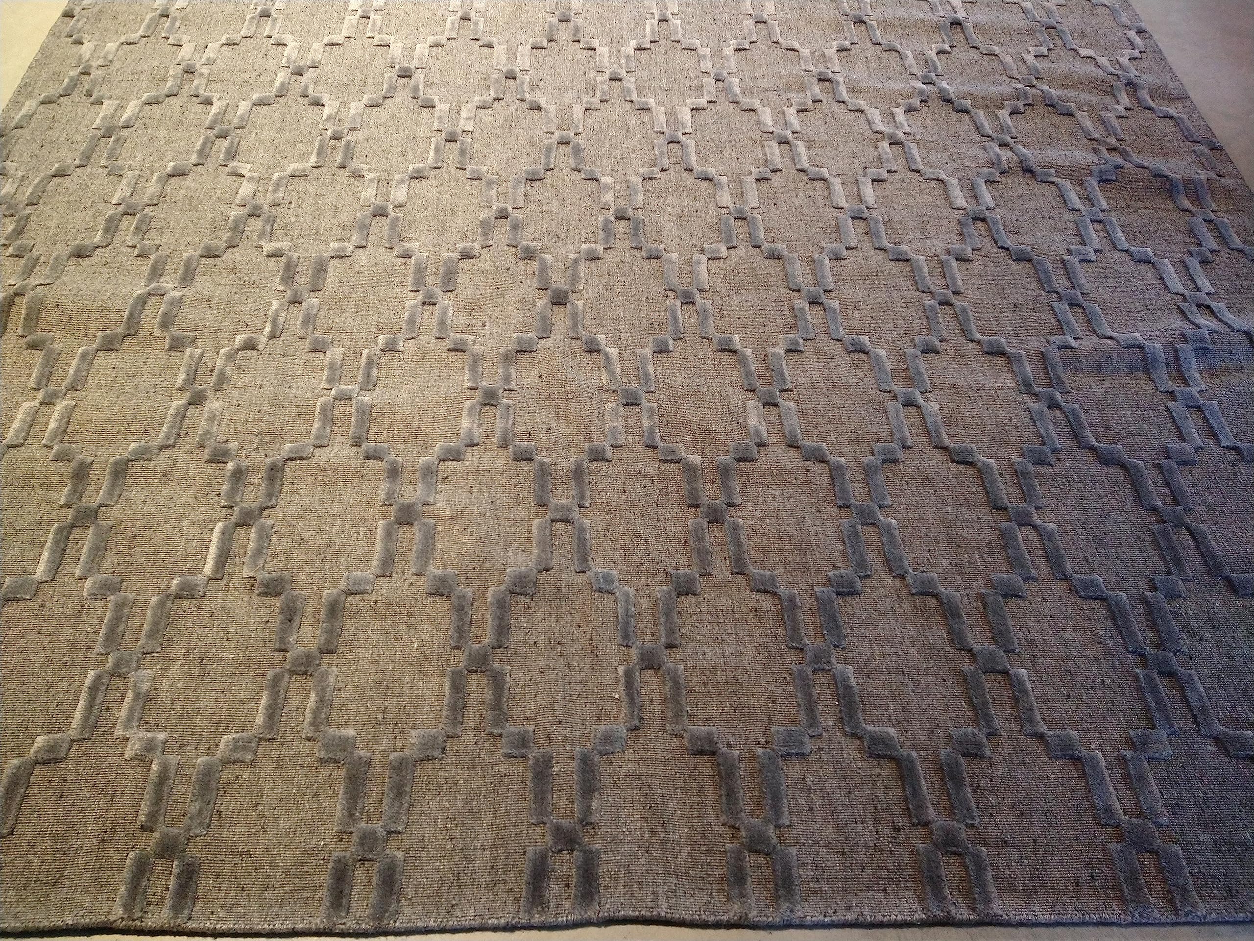 8' x 10' Gray Contemporary Rug Raised Wool and Silk Pile Handmade India #F-5659