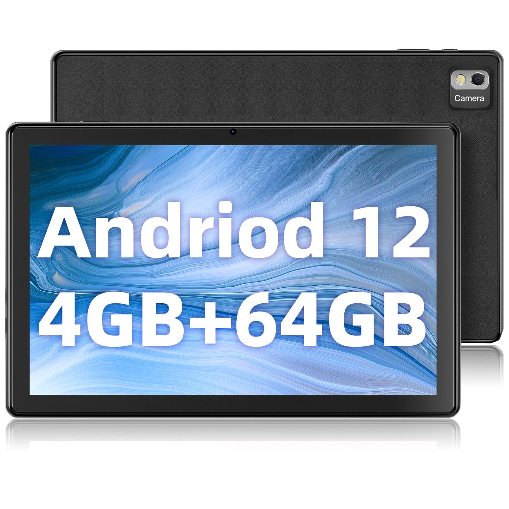 SGIN 10 Inch Tablet, Android 12 Tablet with 4GB RAM 64GB ROM, 1280 * 800 IPS, Octa-Core 2.0GHz Processor, 2MP+5MP Camera, 6000mAh, WiFi, Bluetooth 5.0, GPS, 256GB Expansion，Black