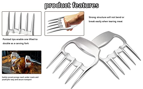 Stainless Steel Meat Claws Shredding & Heavy Duty Meat Shredder Tool - Meat Shredder Claws BBQ Tool for Shredding Meat, for Shredding Pulled Pork, Chicken, Beef, Turkey (Silver)