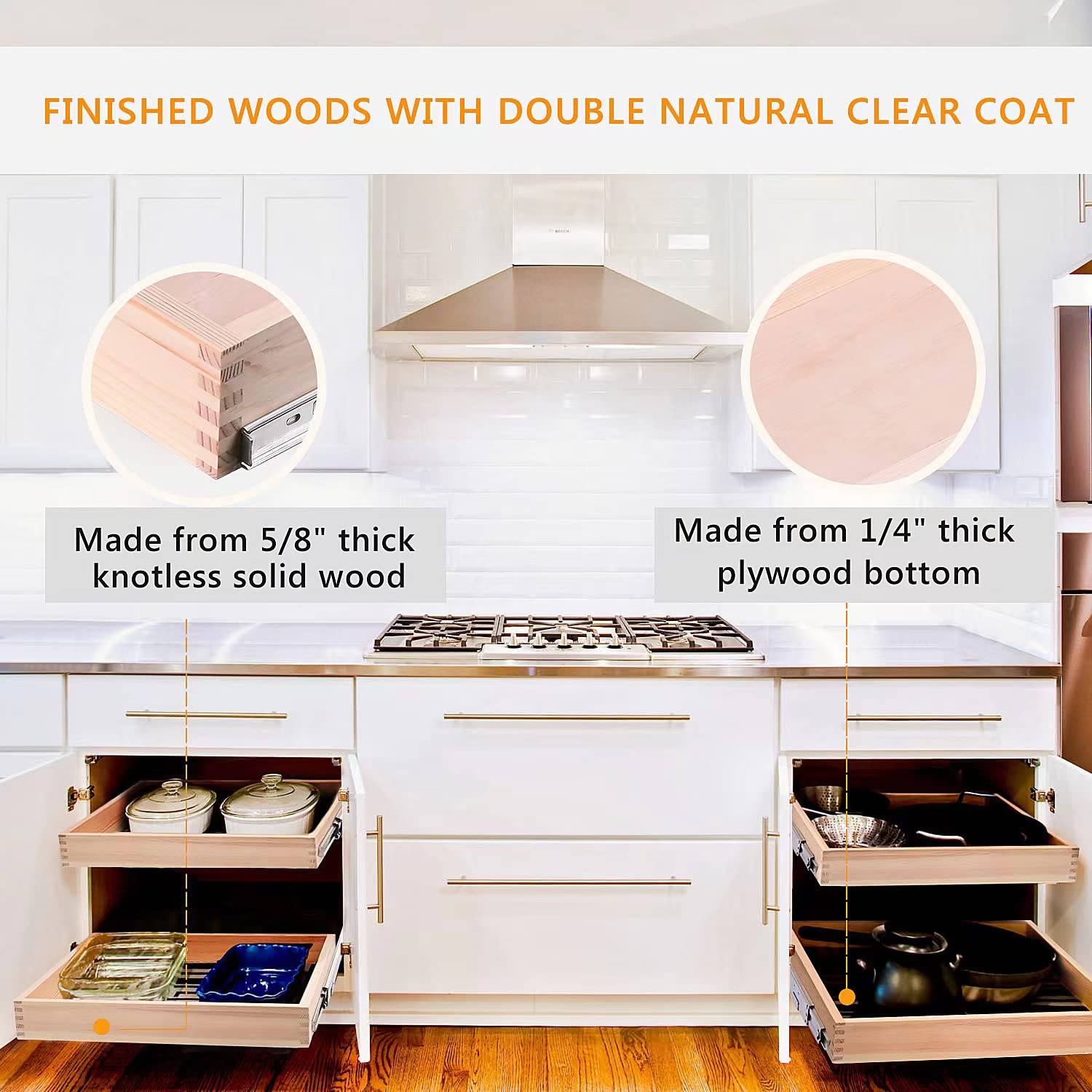 Mulush Pull Out Cabinet Drawer, 32”W x 21”D Soft Close Slide Out Wood Drawer Organizer for Kitchen, Finished, Bottom and Side Assembly (Wood Drawer Part is Width 31'')