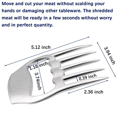 Stainless Steel Meat Claws Shredding & Heavy Duty Meat Shredder Tool - Meat Shredder Claws BBQ Tool for Shredding Meat, for Shredding Pulled Pork, Chicken, Beef, Turkey (Silver)