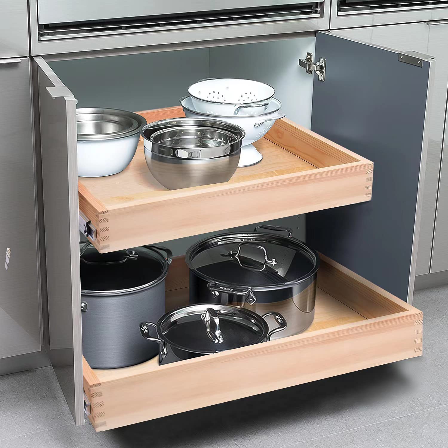 Mulush Pull Out Cabinet Drawer, 32”W x 21”D Soft Close Slide Out Wood Drawer Organizer for Kitchen, Finished, Bottom and Side Assembly (Wood Drawer Part is Width 31'')