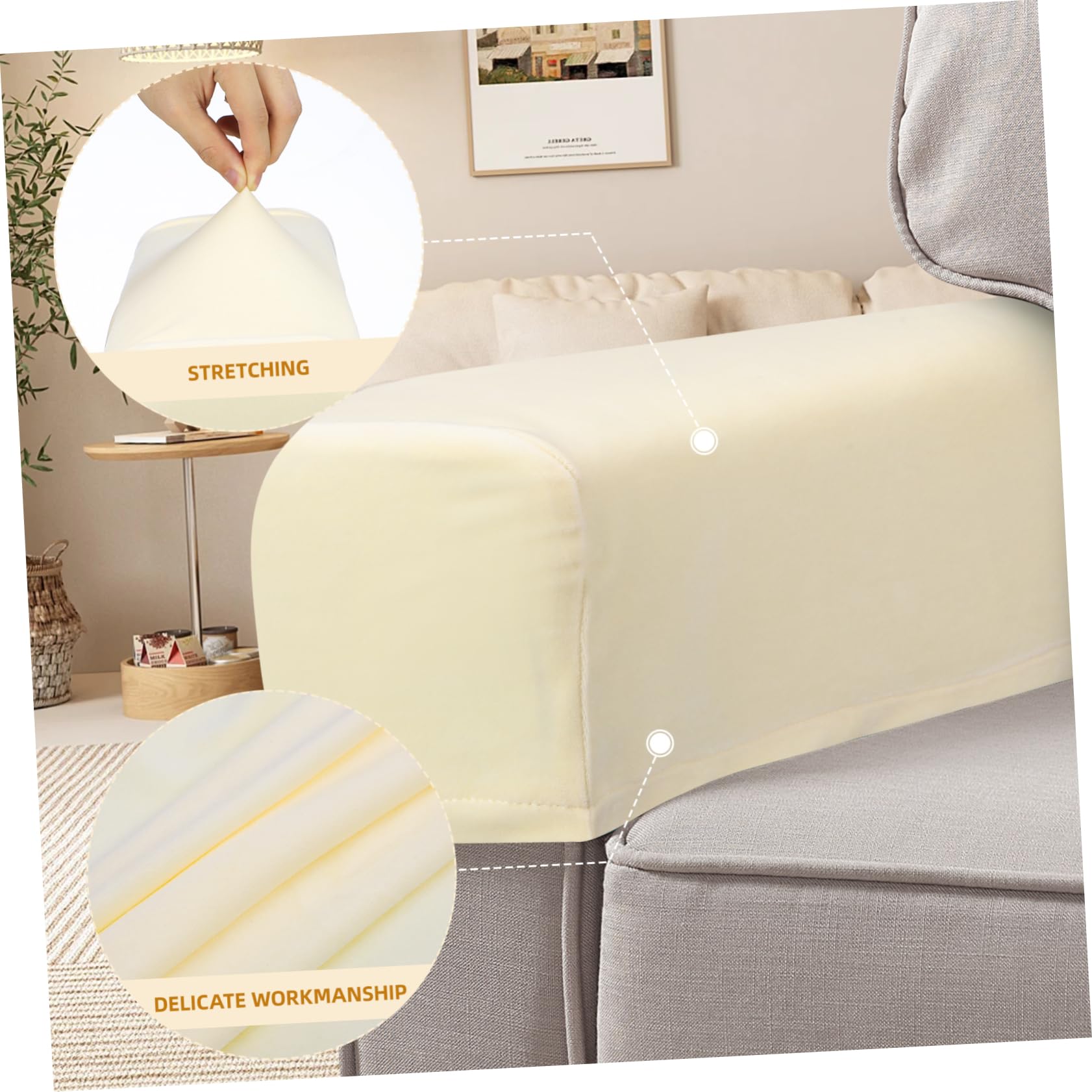 GOOHOCHY 2Pcs Universal Sofa Armrest Covers Elastic Protective Covers for Sofas Beige Comfortable Long-Lasting Decor