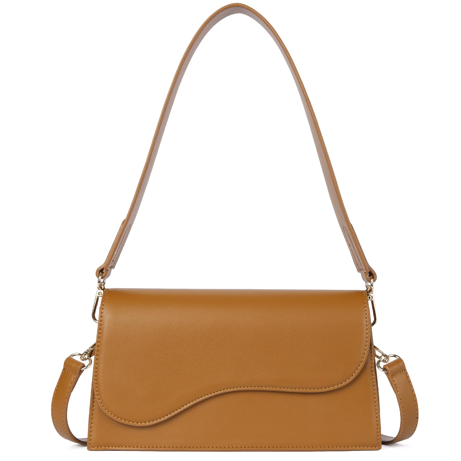 Telena Shoulder Bag for Women, Vegan Leather Women's Shoulder Purses Handbags with 2 Removable Strap Crossbody Bag Purses Brown