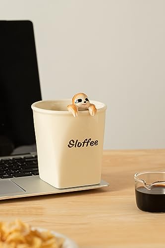DIHOclub Ceramic Cup Funny 3D Sloth Mug Coffee Mug for Women and Men Gift for Best Friends and Coworkers (Cream-Sloth)