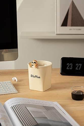 DIHOclub Ceramic Cup Funny 3D Sloth Mug Coffee Mug for Women and Men Gift for Best Friends and Coworkers (Cream-Sloth)