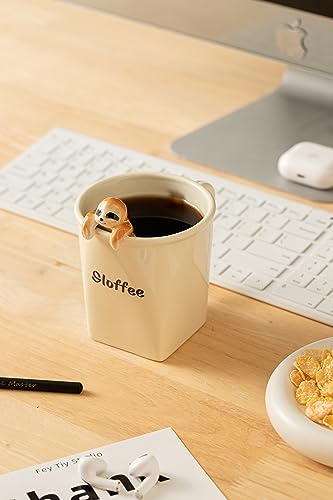 DIHOclub Ceramic Cup Funny 3D Sloth Mug Coffee Mug for Women and Men Gift for Best Friends and Coworkers (Cream-Sloth)