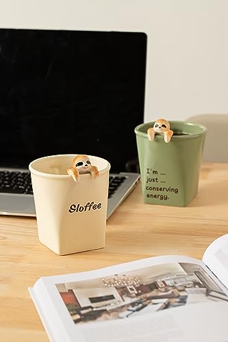 DIHOclub Ceramic Cup Funny 3D Sloth Mug Coffee Mug for Women and Men Gift for Best Friends and Coworkers (Cream-Sloth)