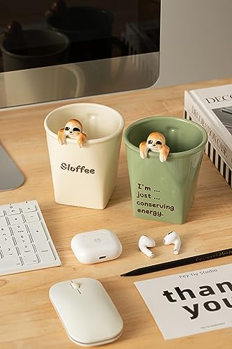 DIHOclub Ceramic Cup Funny 3D Sloth Mug Coffee Mug for Women and Men Gift for Best Friends and Coworkers (Cream-Sloth)