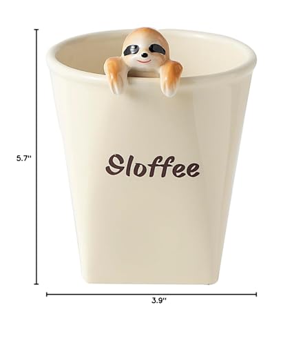 DIHOclub Ceramic Cup Funny 3D Sloth Mug Coffee Mug for Women and Men Gift for Best Friends and Coworkers (Cream-Sloth)