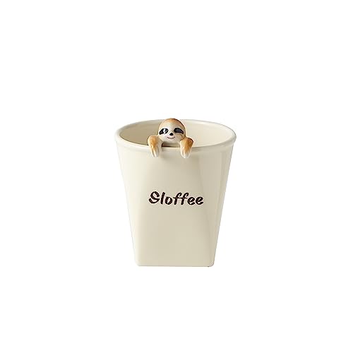 DIHOclub Ceramic Cup Funny 3D Sloth Mug Coffee Mug for Women and Men Gift for Best Friends and Coworkers (Cream-Sloth)