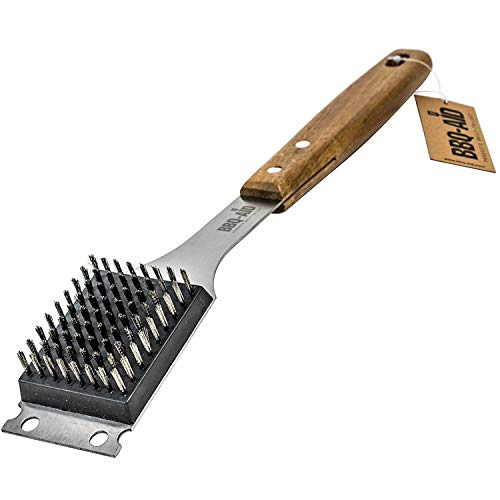 BBQ-Aid Grill Brush and Scraper for Barbecue ā Grill Brush for Outdoor Grill with Extended, Large Wooden Handle and Replaceable Stainless Steel Bristles Head āNo Scratch- BBQ Grill Brush for Any Grill
