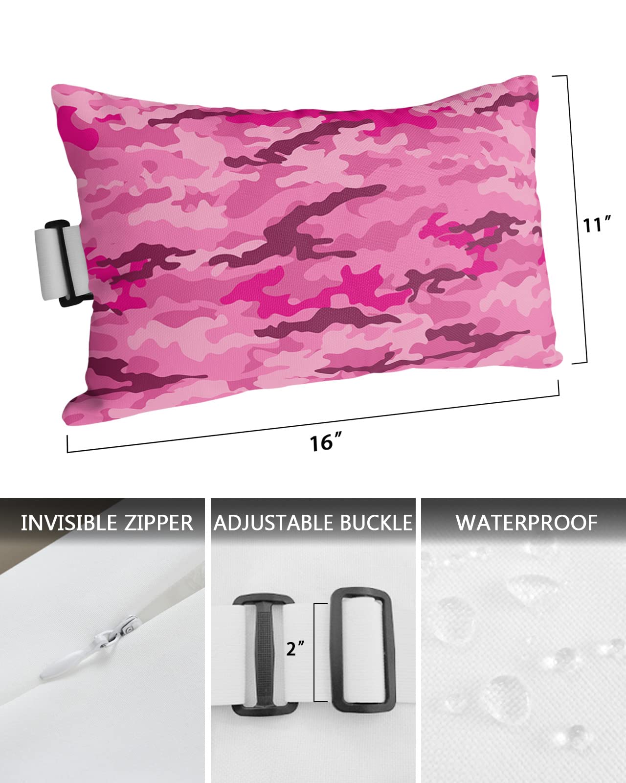 LUSWEET Beach Pillowcases Camouflage Netting Camo Pink Pool Pillowcases 2 Pillow Cases with Adjustable Elastic Tape Band Waterproof Pillowcases Camping Pillow Shams for Outdoor