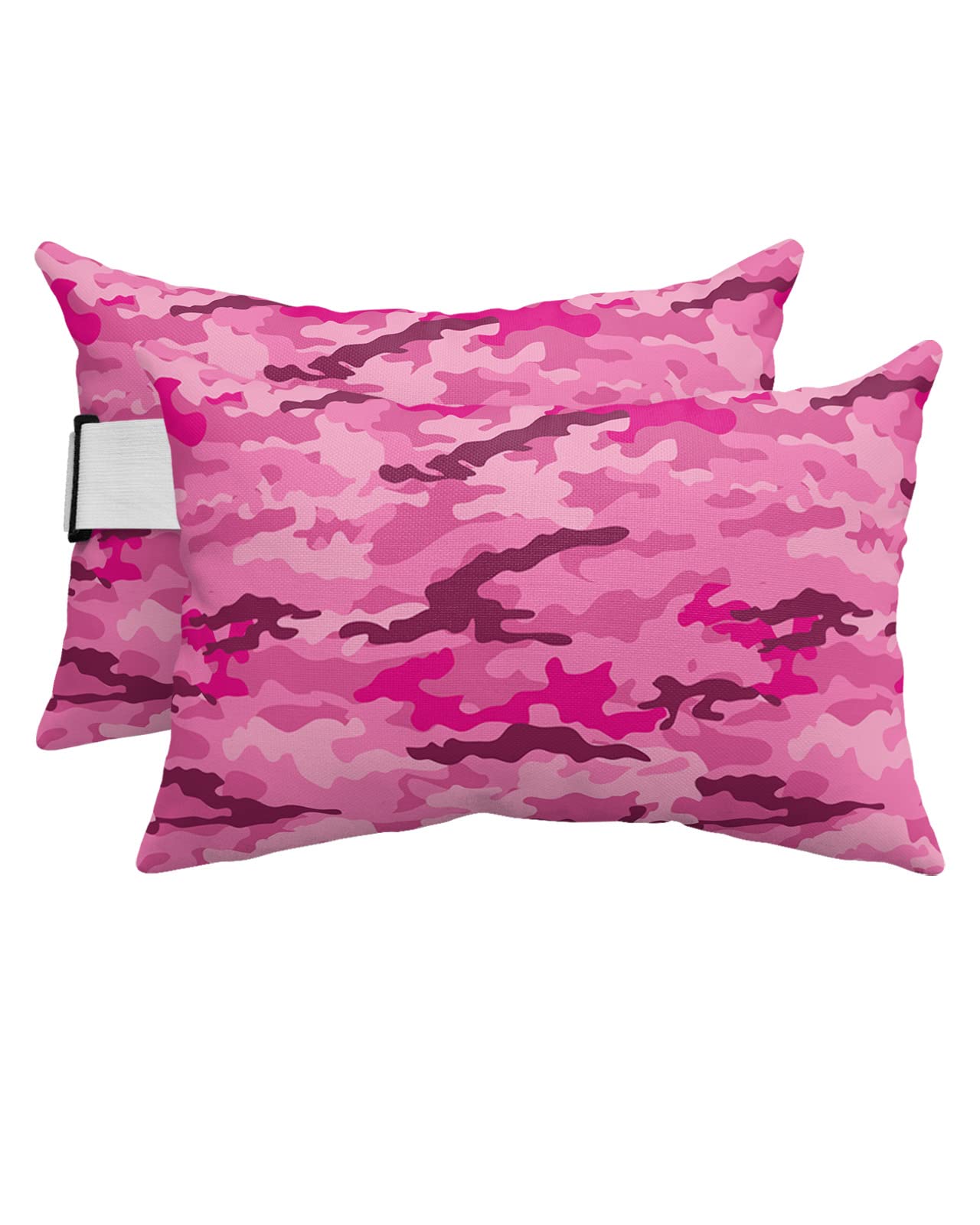 LUSWEET Beach Pillowcases Camouflage Netting Camo Pink Pool Pillowcases 2 Pillow Cases with Adjustable Elastic Tape Band Waterproof Pillowcases Camping Pillow Shams for Outdoor