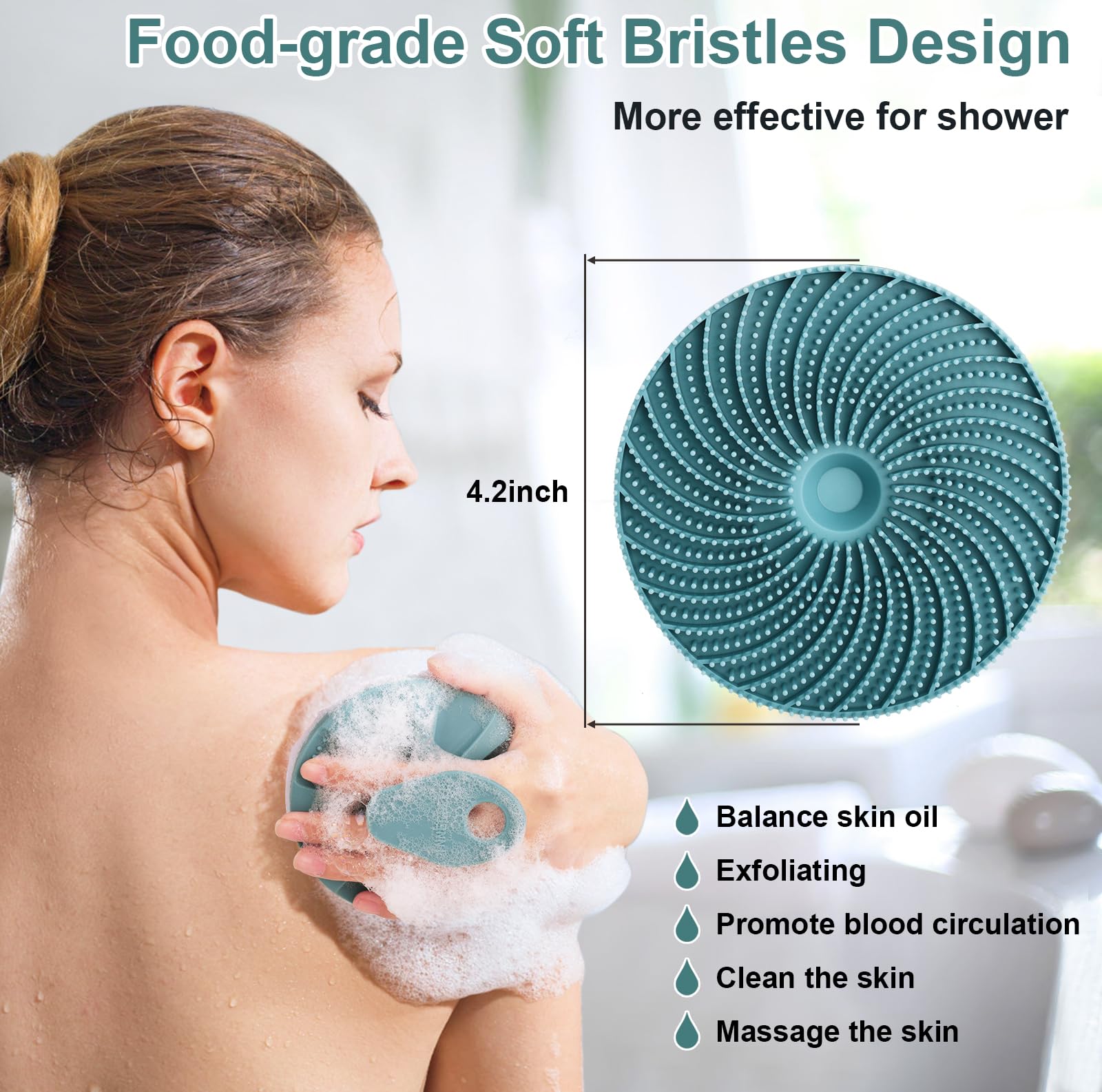 INNERNEED Food-Grade Silicone Body Scrubber Exfoliating & Massaging Shower Brush, More Hygienic Bathing Tool, for All Skin Types, Lathers Well, Longer Service Life (Dark Green)